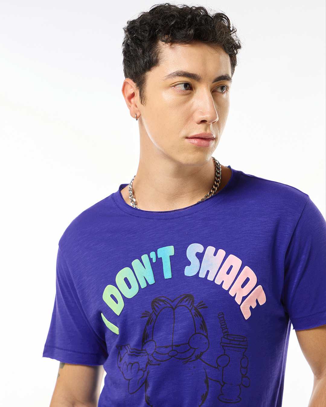 Buy Men's Blue Dont Share Food Graphic Printed T-shirt Online at Bewakoof