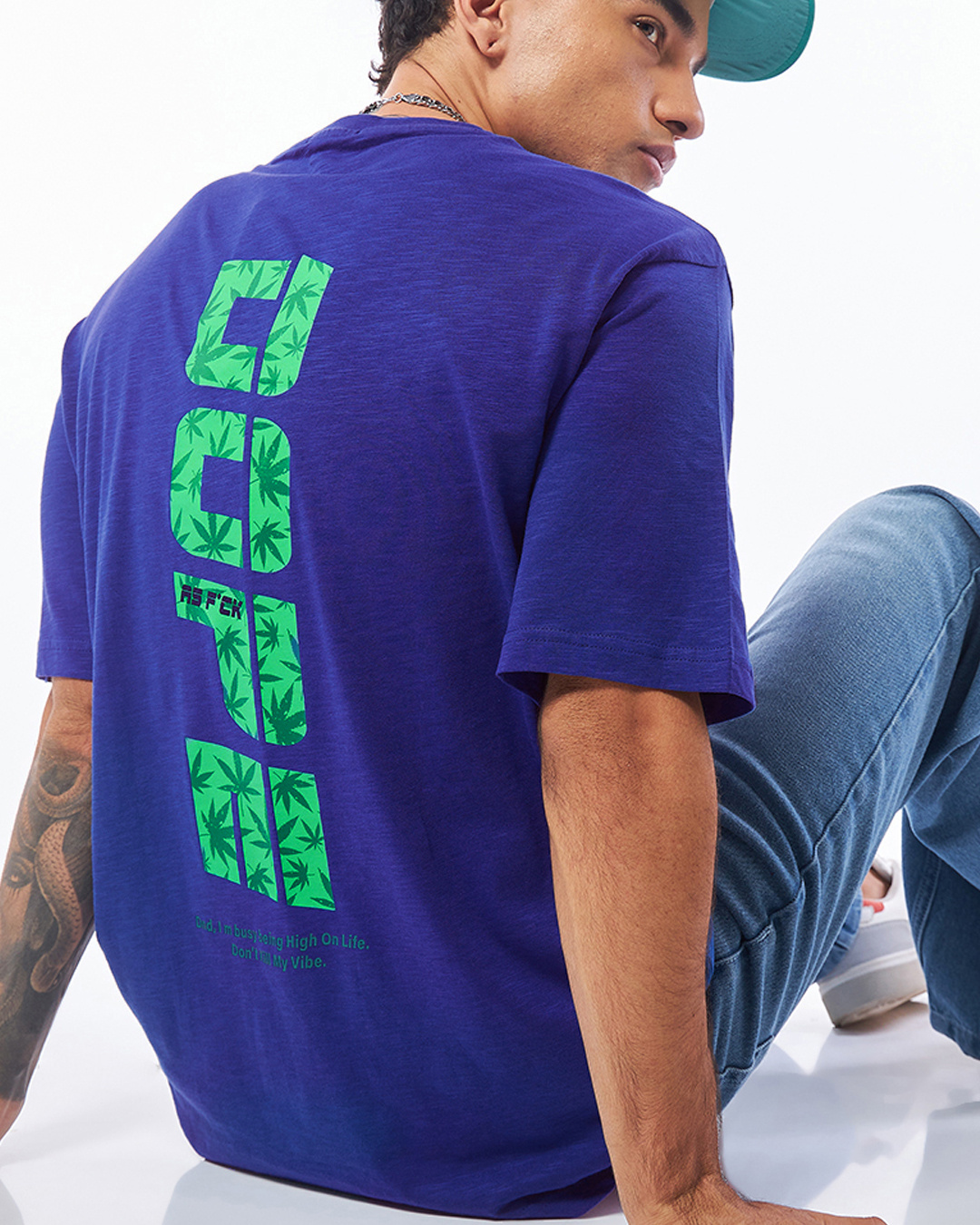 Buy Men's Blue Dope AF Graphic Printed Oversized T-shirt Online at Bewakoof