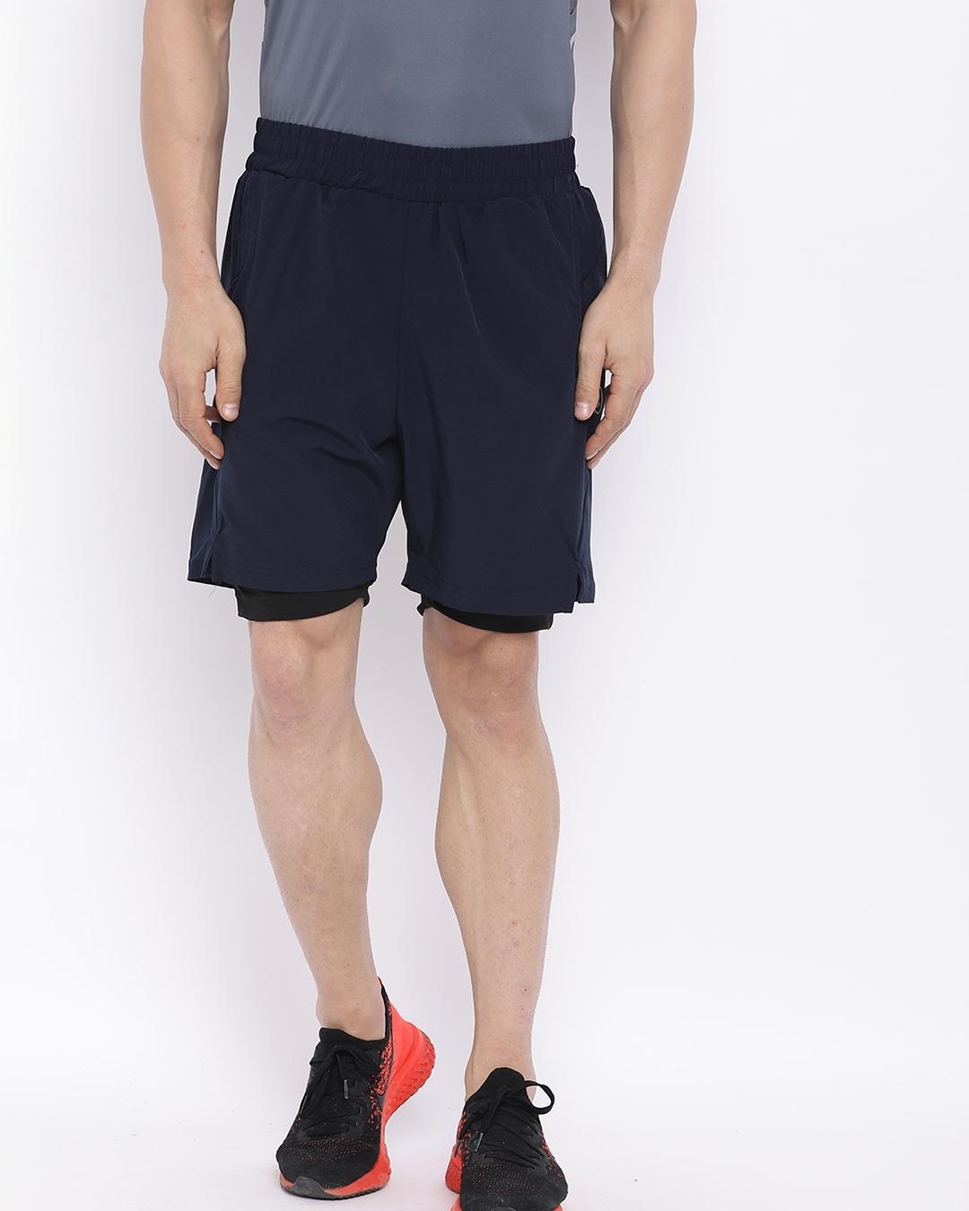Buy Men's Blue Double Layered Sports Shorts Online at Bewakoof