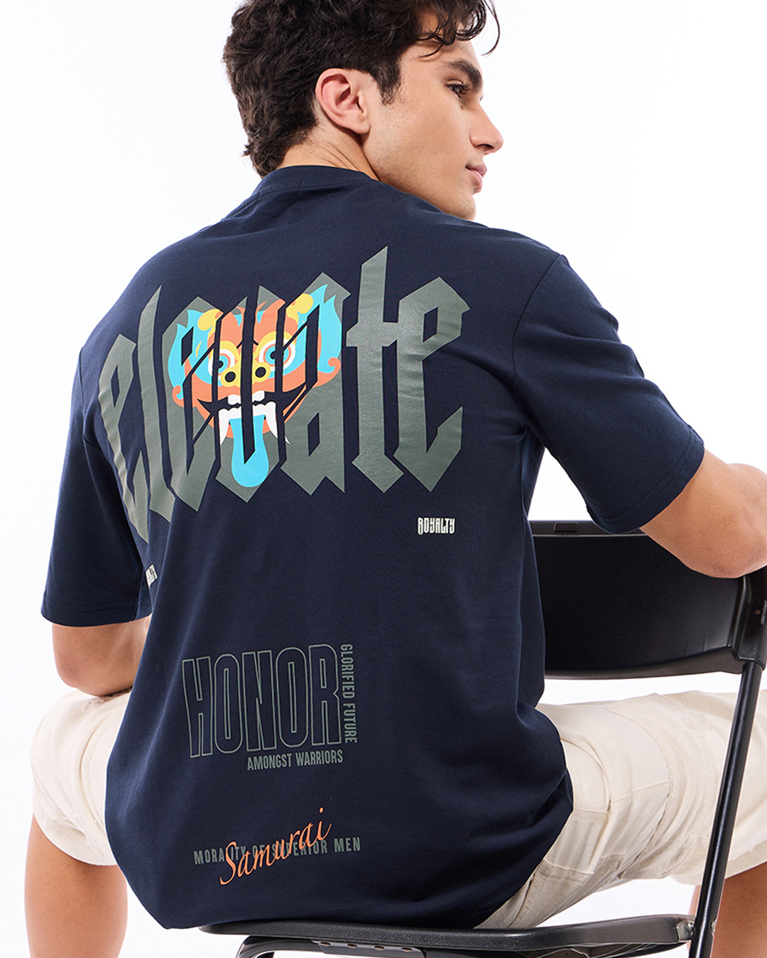 Buy Men's Blue Elevate Graphic Printed Oversized T-shirt Online at Bewakoof