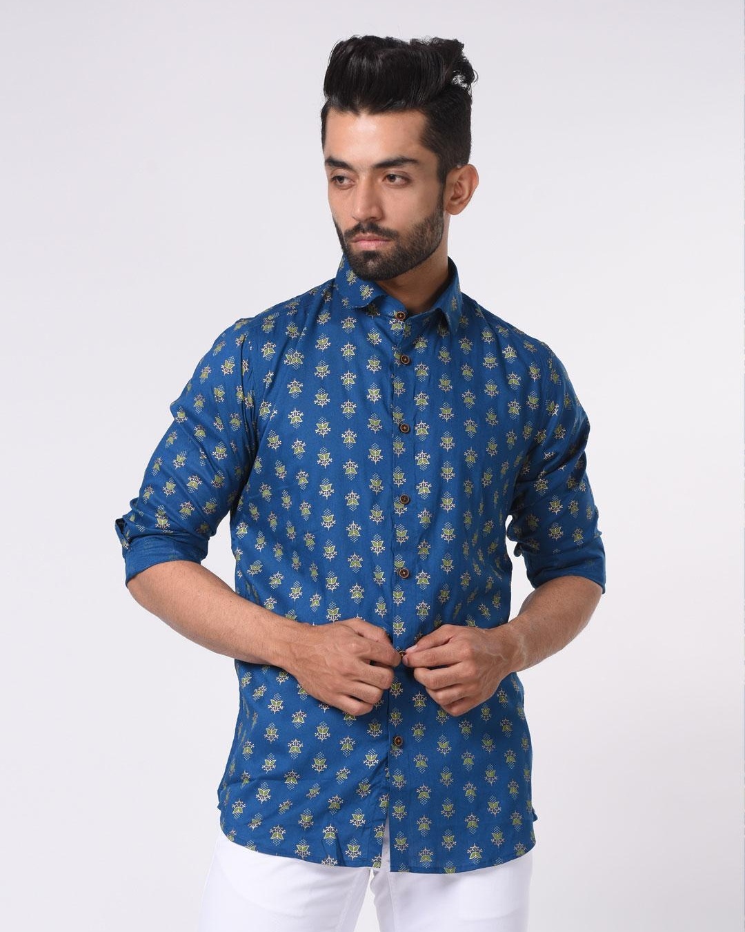 Buy Mens Blue Ethnic Motif Printed Slim Fit Shirt Online At Bewakoof