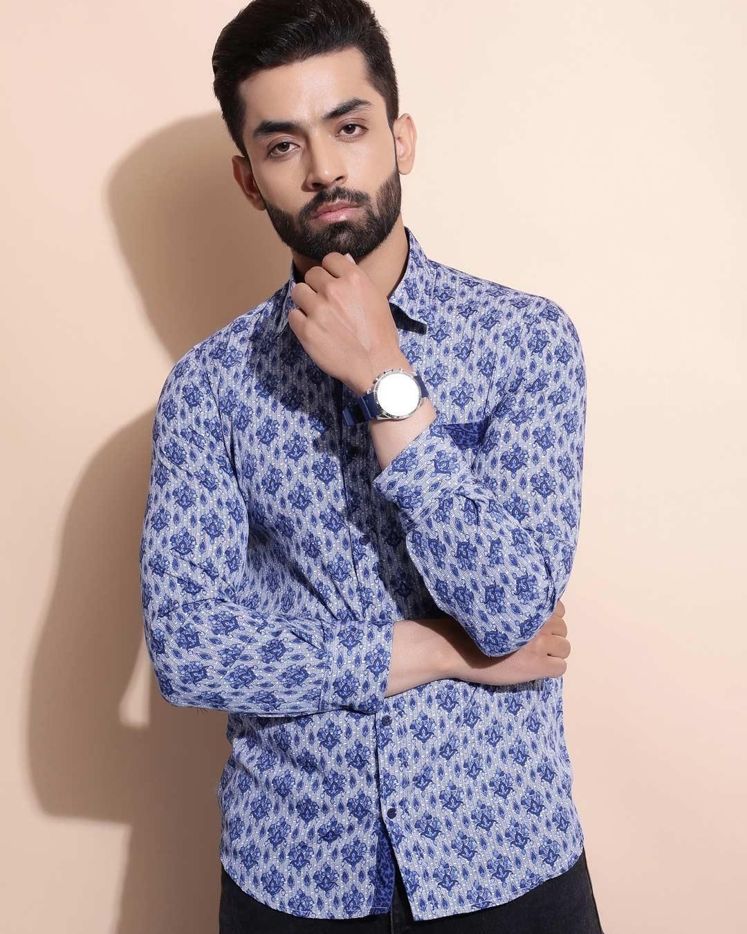 Buy Mens Blue Ethnic Motif Printed Slim Fit Shirt For Men Blue Online