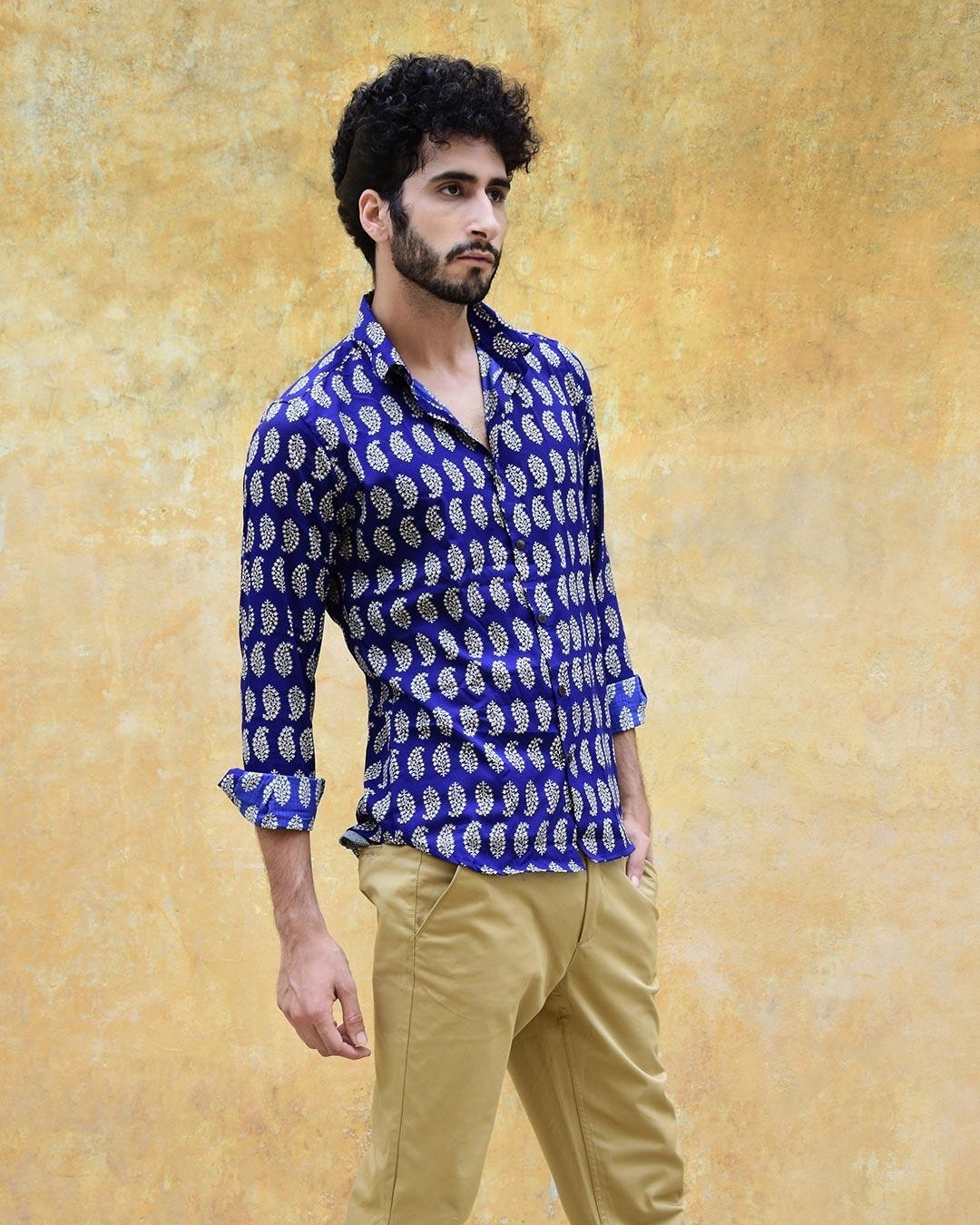 Buy Men's Blue Ethnic Motif Printed Slim Fit Shirt Online at Bewakoof