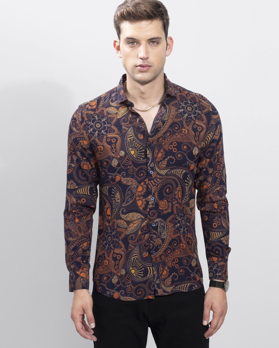Buy Men's Blue Ethnic Motif Printed Slim Fit Shirt Online at Bewakoof