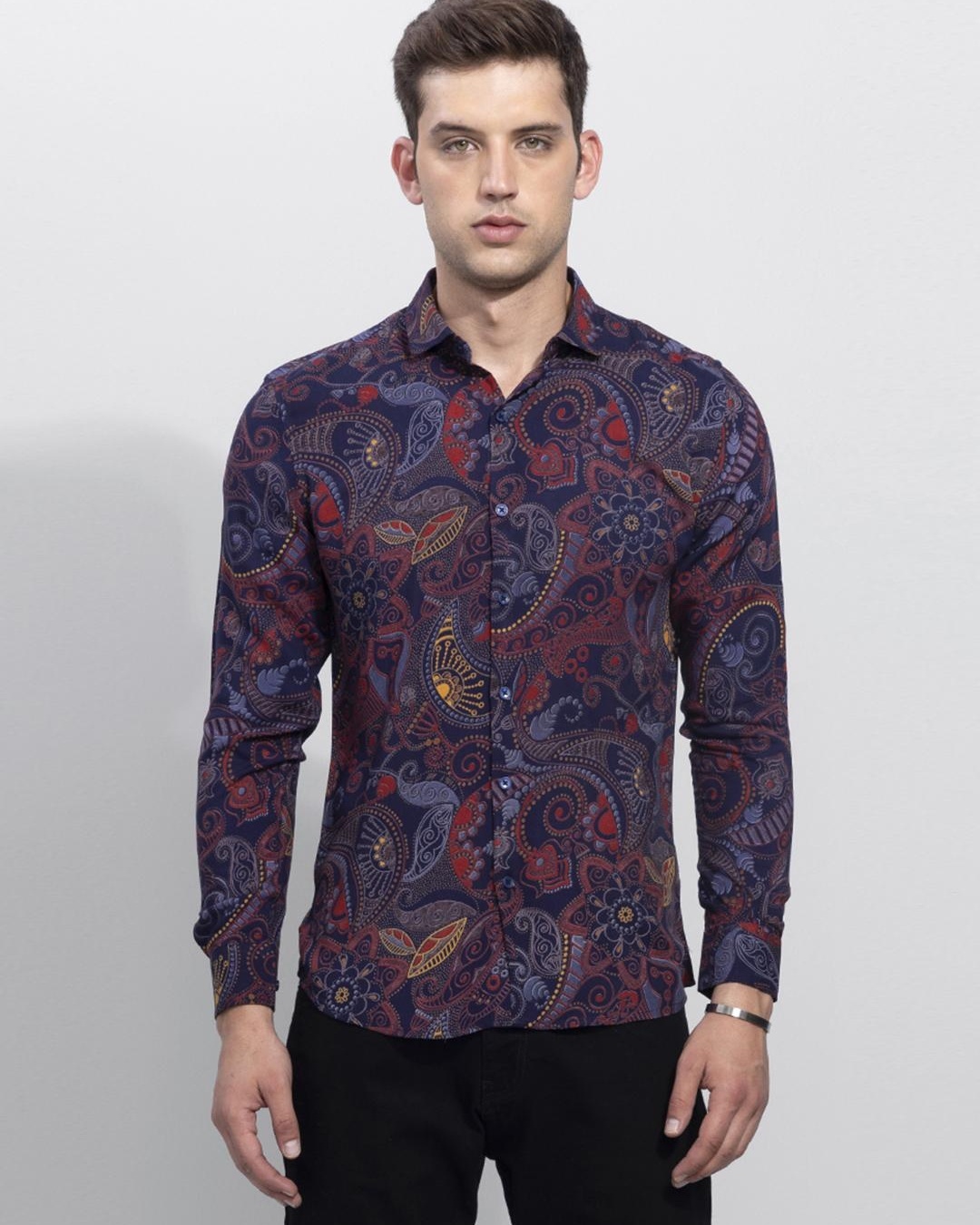Buy Men's Blue Ethnic Motif Printed Slim Fit Shirt Online at Bewakoof