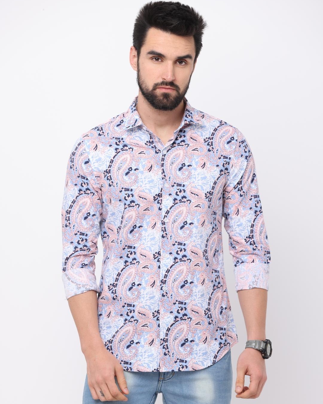 Buy Men's Blue Ethnic Motif Printed Slim Fit Shirt Online at Bewakoof