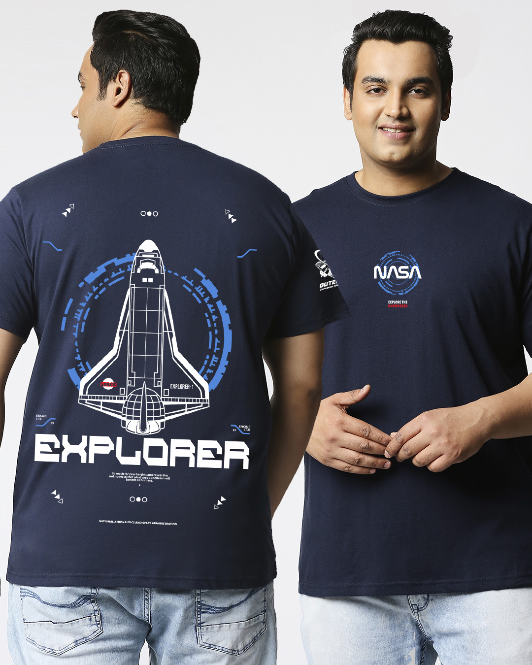 Buy Men's Blue Explorer Nasa Graphic Printed Oversized Plus Size T-shirt Online at Bewakoof
