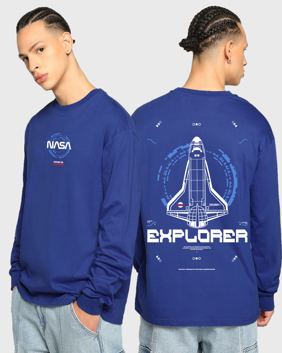 Buy Men's Blue Explorer NASA Graphic Printed Oversized T-shirt Online at Bewakoof