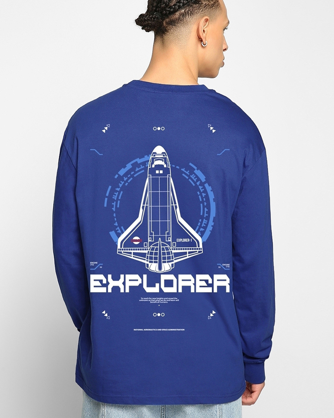 Buy Men's Blue Explorer NASA Graphic Printed Oversized T-shirt Online ...