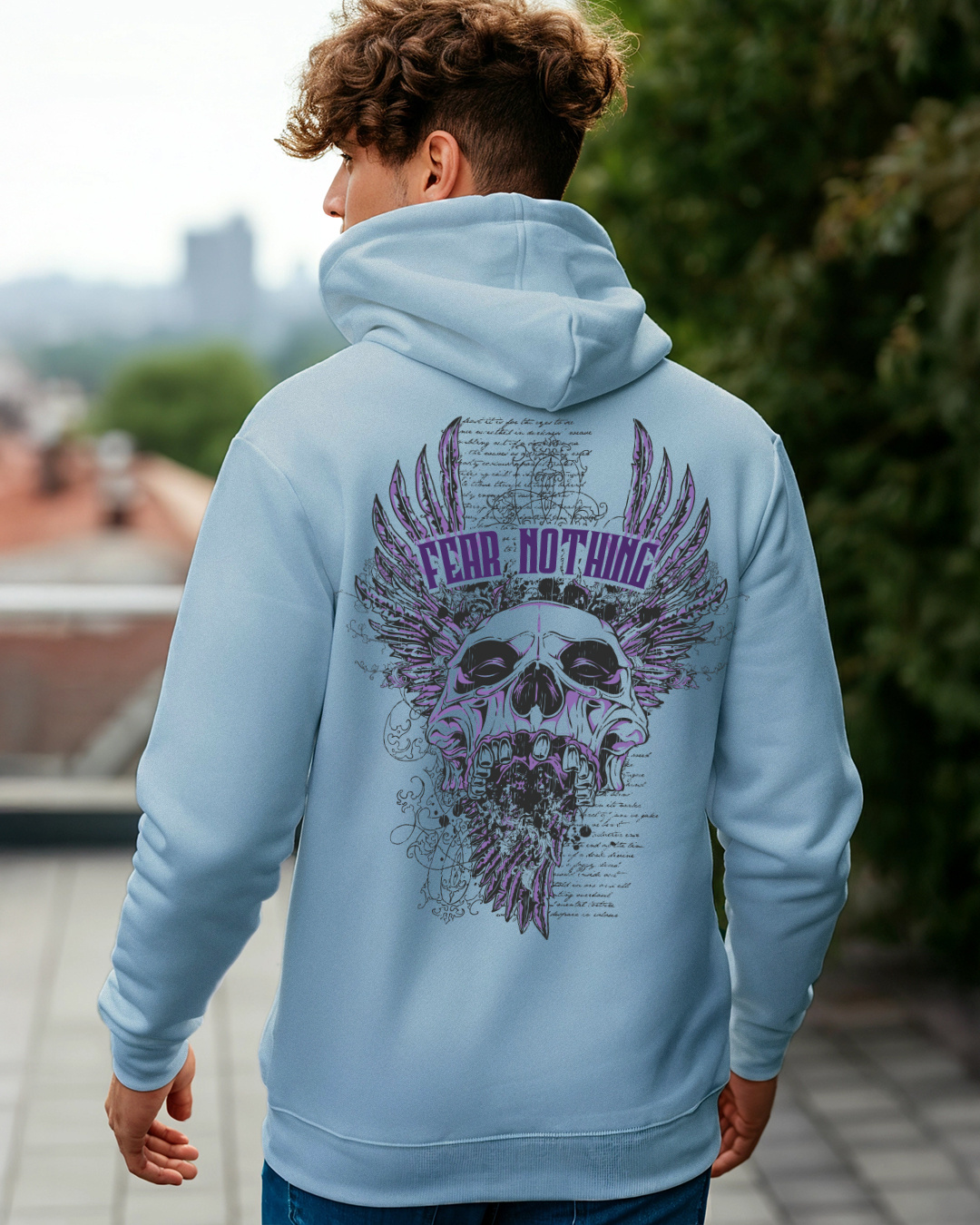 Buy Men's Blue Fear Nothing Graphic Printed Hoodies Online at Bewakoof
