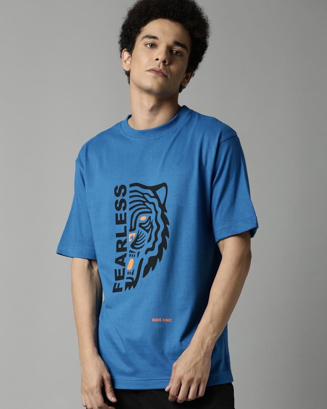Buy Men's Blue Fearless Typography Oversized Fit T-shirt Online at Bewakoof