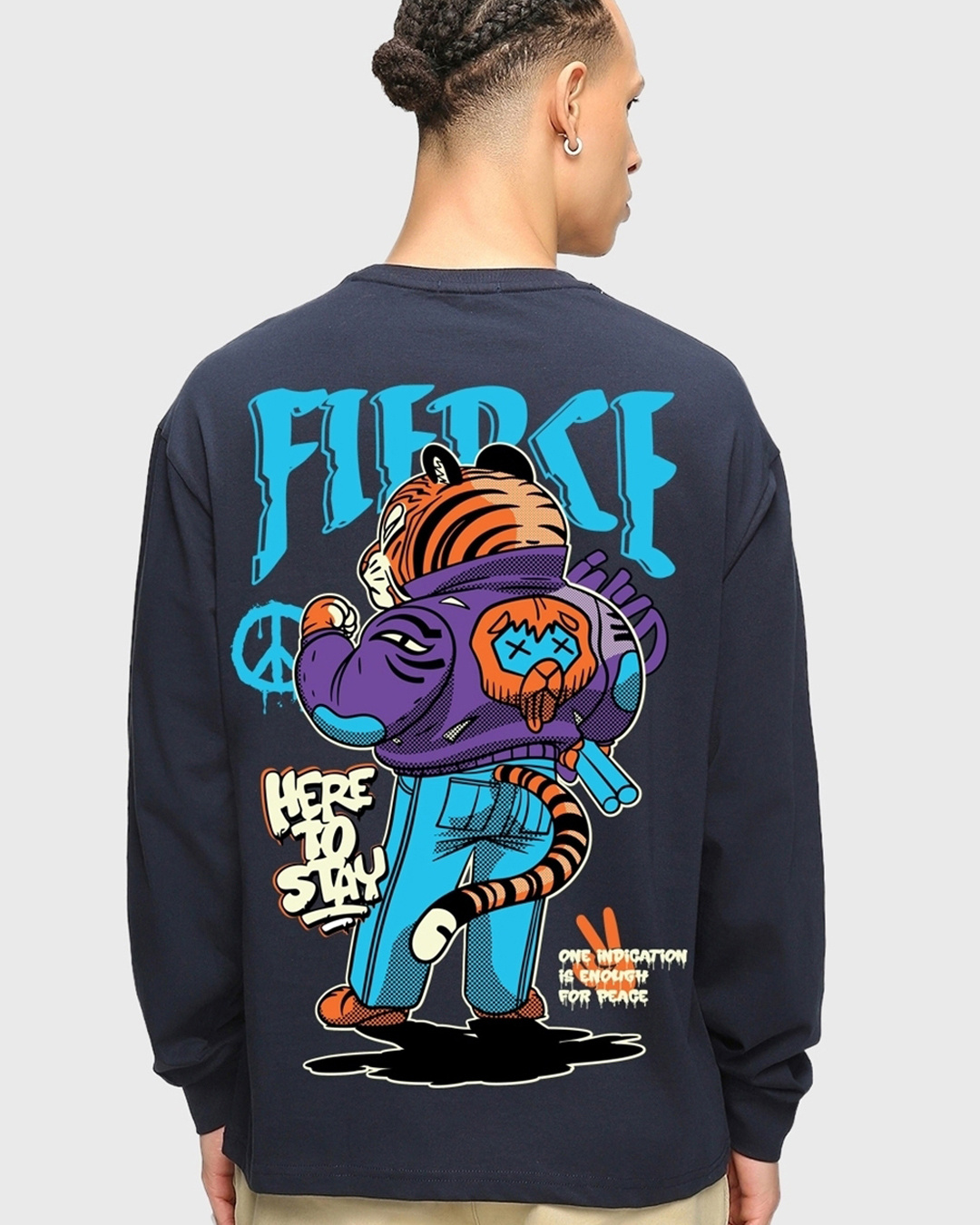 Buy Men's Blue Fierce Graphic Printed Oversized T-shirt Online at Bewakoof