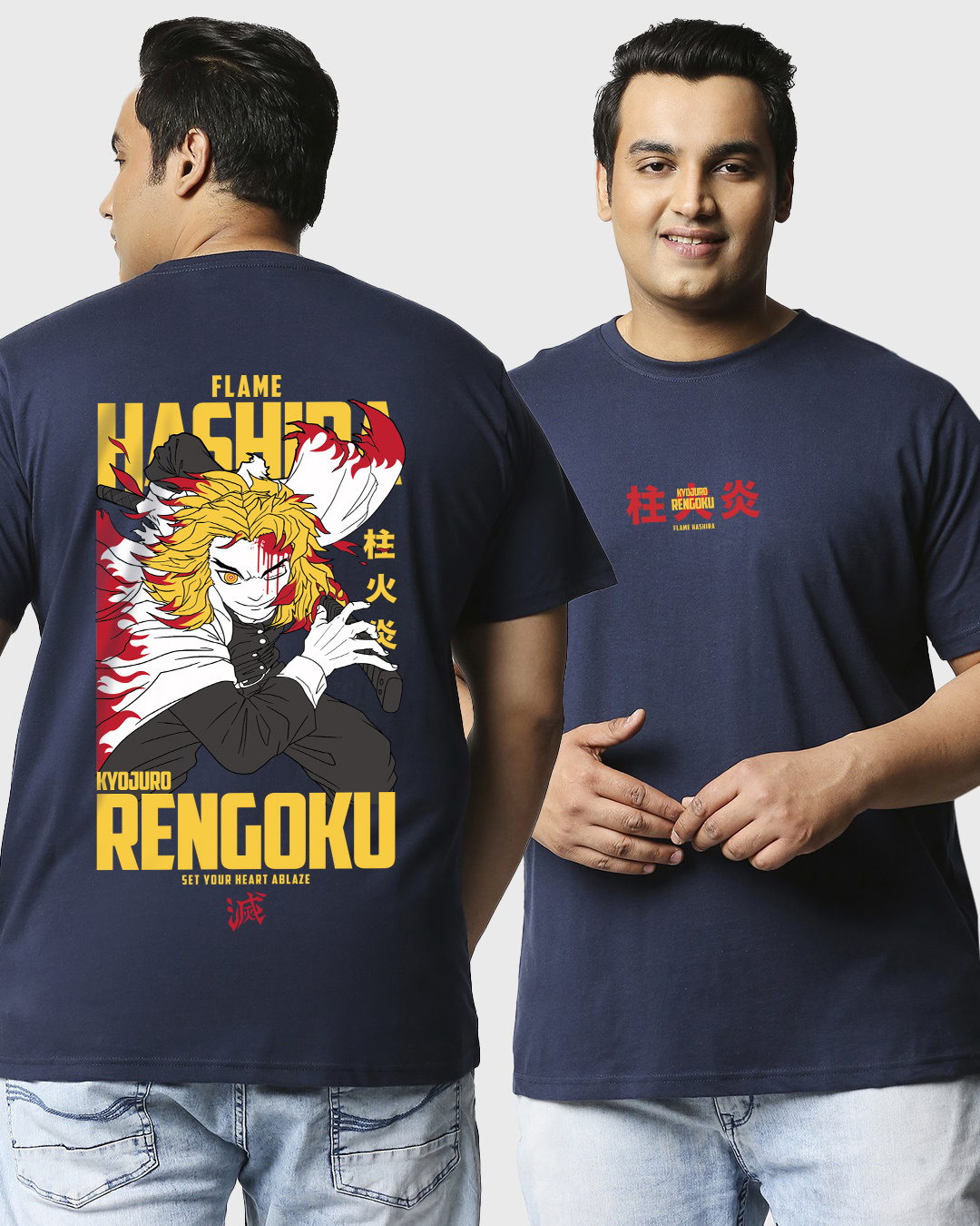 Buy Men's Blue Flame Hashira Graphic Printed Plus Size T-shirt Online ...