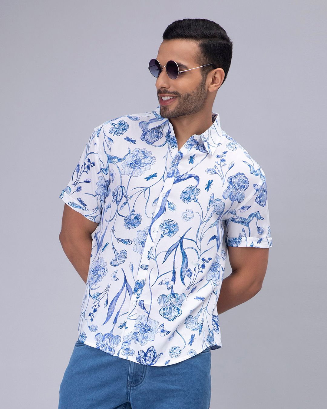 Buy Men's Blue Floral Printed Slim Fit Shirt for Men Blue Online at ...