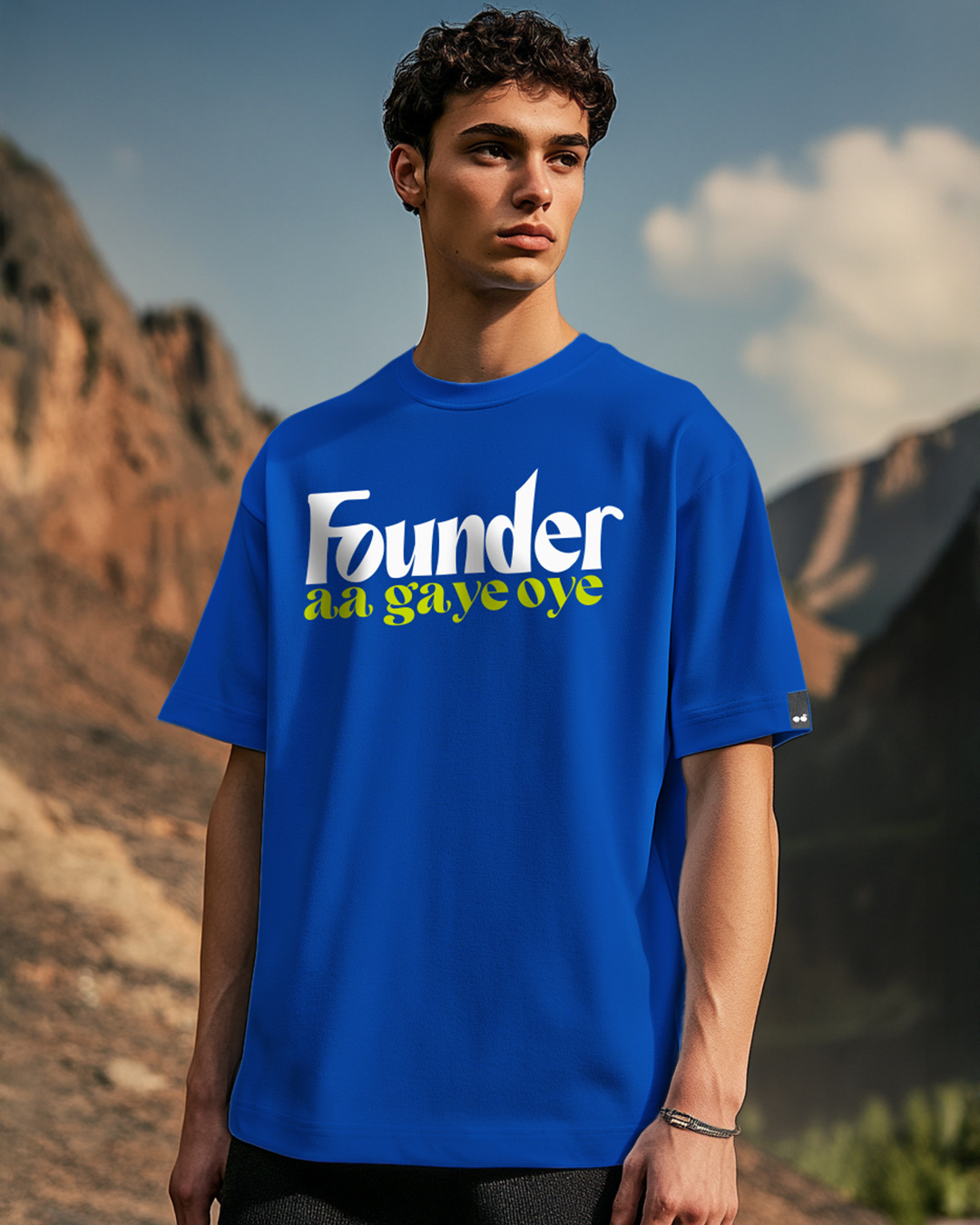 Buy Men's Blue Founder Aagaye Oye Typography Oversized T-shirt Online ...