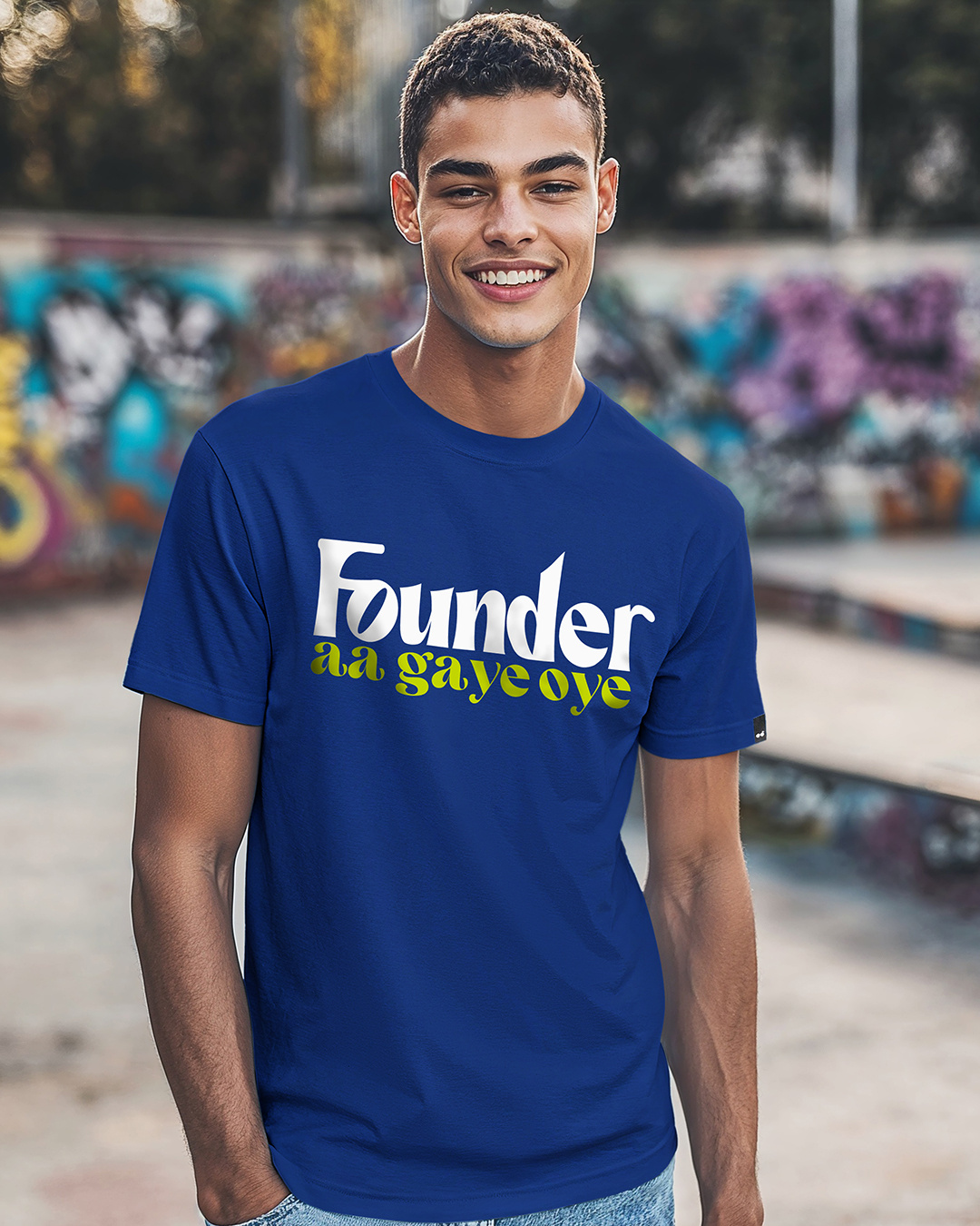 Buy Men's Blue Founder Aagaye Oye Typography T-shirt Online at Bewakoof