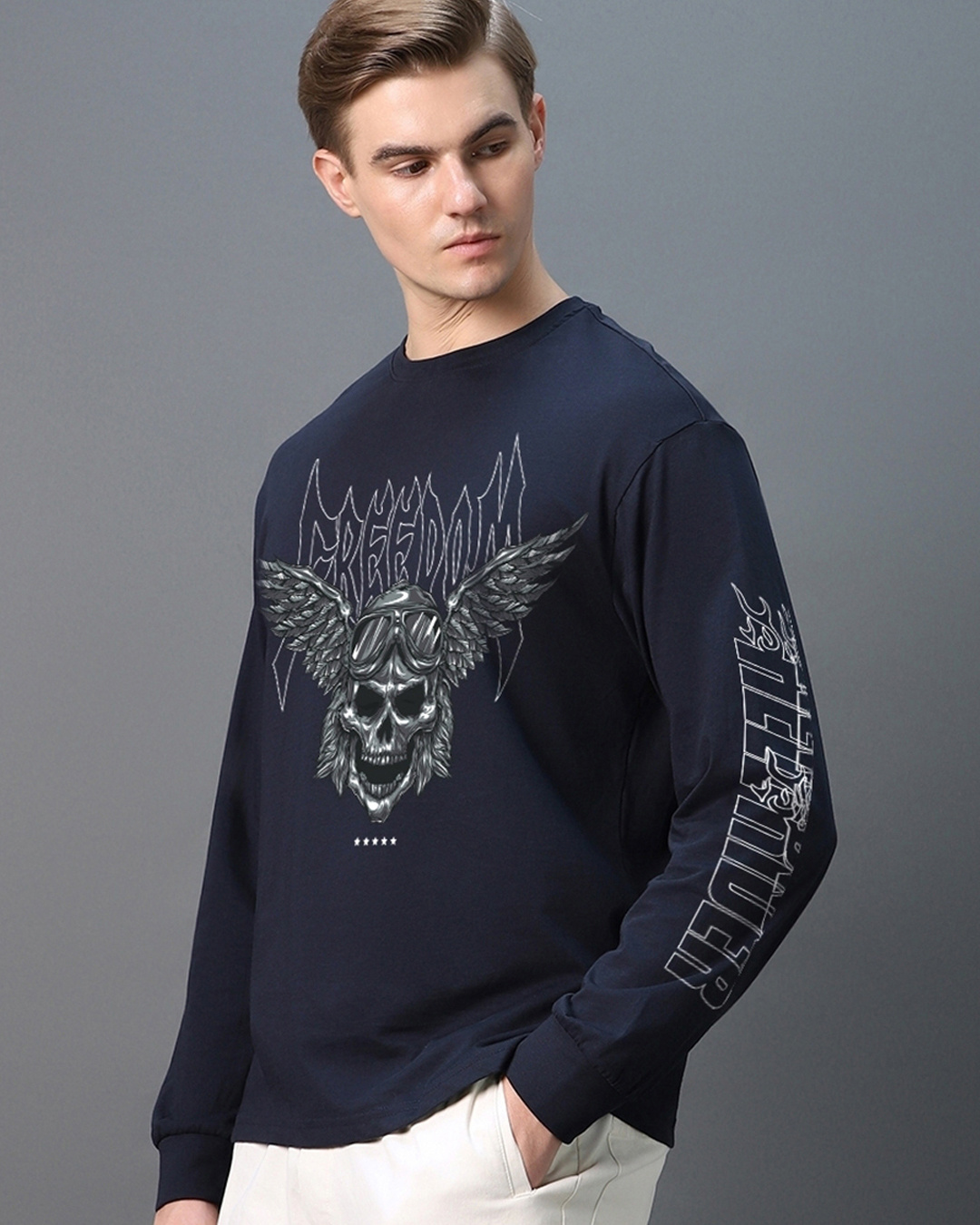 Buy Men's Blue Free Ride Graphic Printed Oversized T-shirt Online at ...