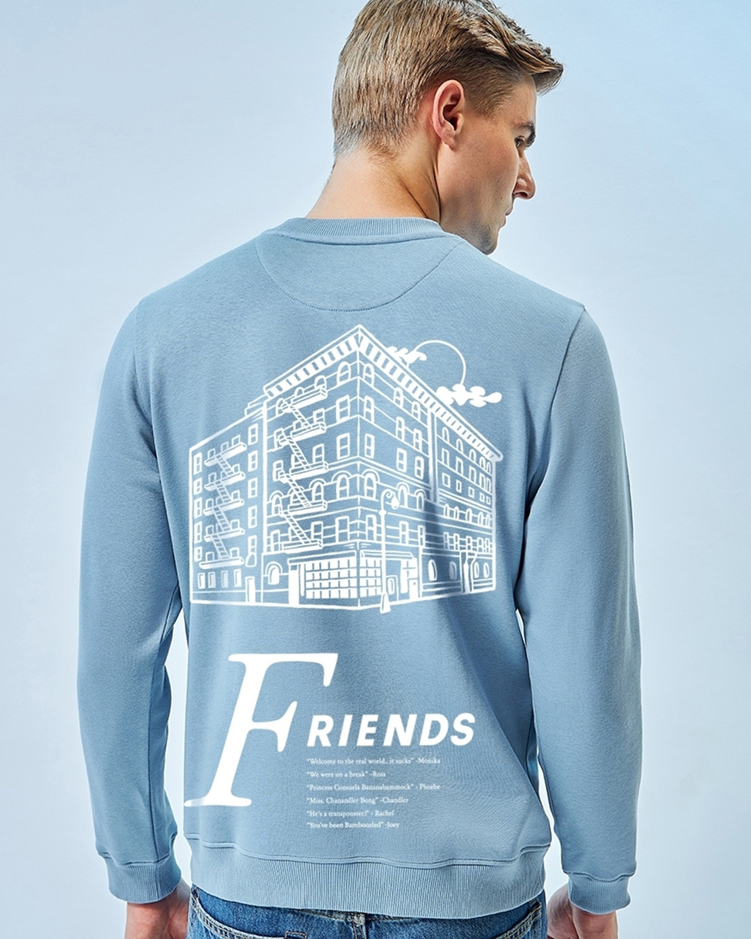 Buy Men's Blue Friends Forever Graphic Printed Oversized Sweatshirt ...