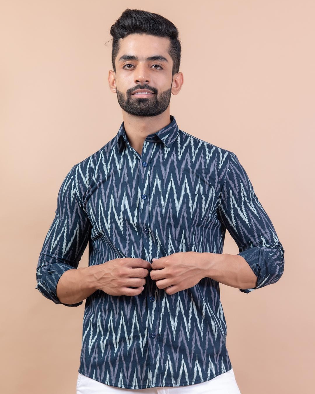 Buy Men's Blue Geometric Printed Relaxed Fit Shirt Online at Bewakoof