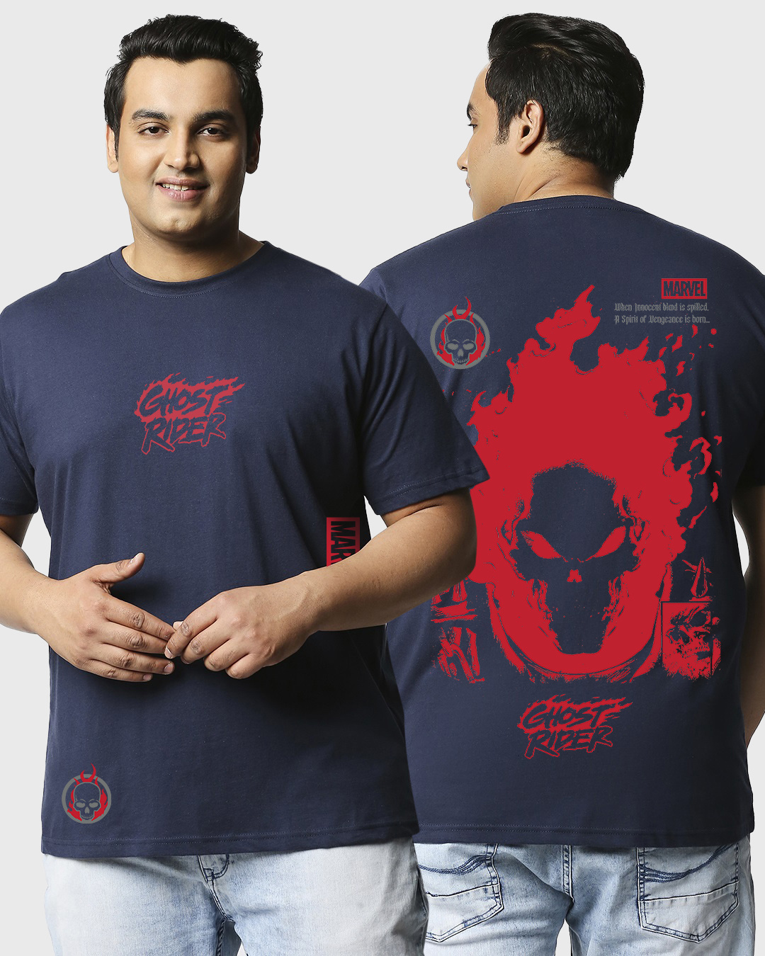 Buy Men's Navy Blue Ghost Rider Spirit Of Vengeance Graphic Printed ...