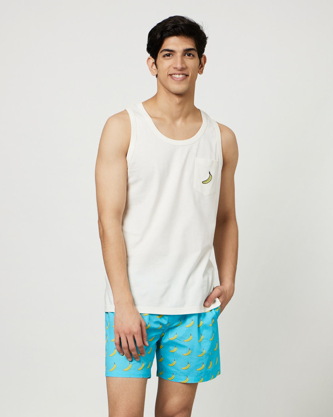 Buy Men's Blue Go Banana Printed Vest & Boxer Set Online in India at ...
