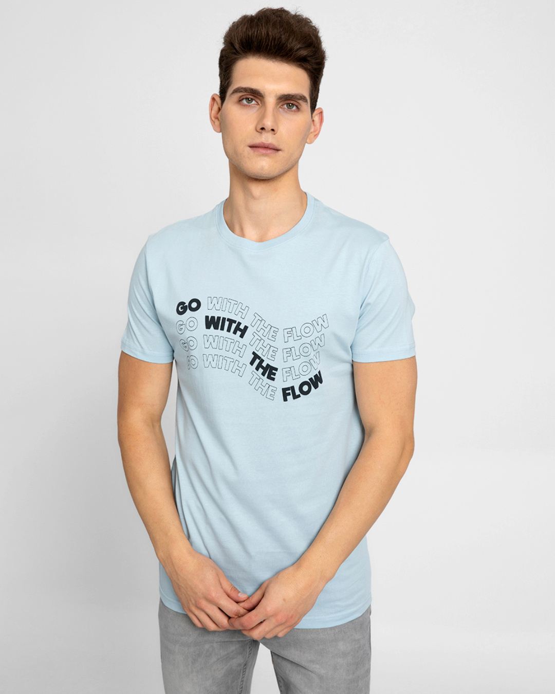 Buy Men's Blue Go with the Flow Typography Slim Fit T-shirt Online at ...