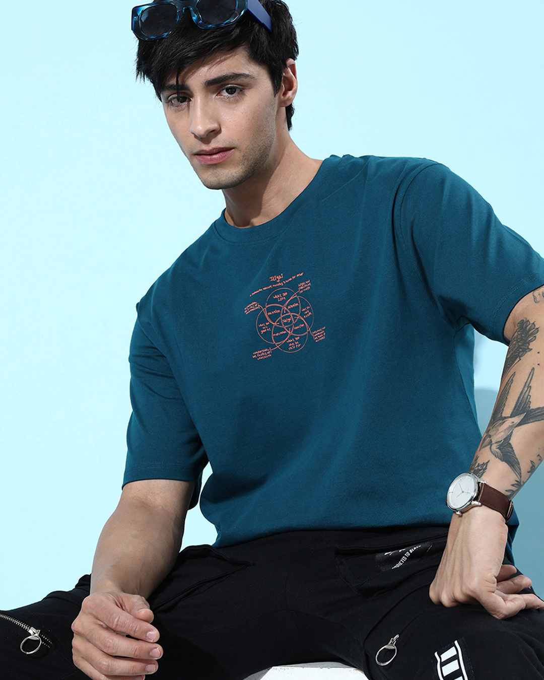 Buy Men's Blue Graphic Printed Oversized T-shirt Online at Bewakoof