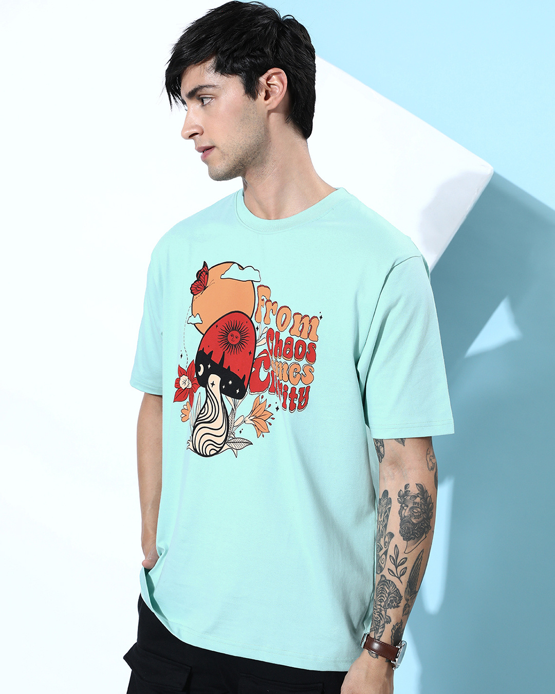 Buy Men's Turquoise Blue Graphic Printed Oversized T-shirt Online at ...