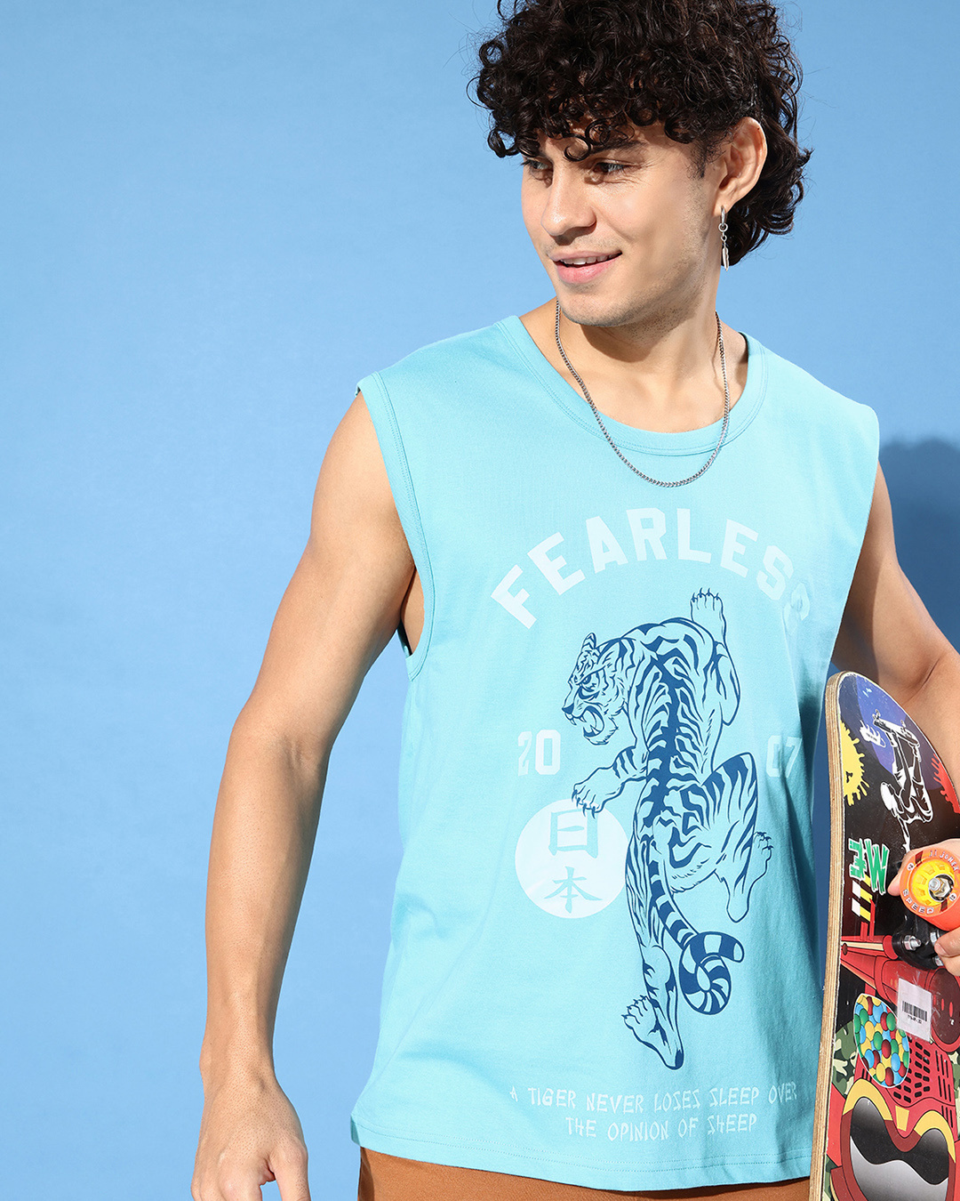 Buy Men's Blue Graphic Printed Oversized Vest Online at Bewakoof