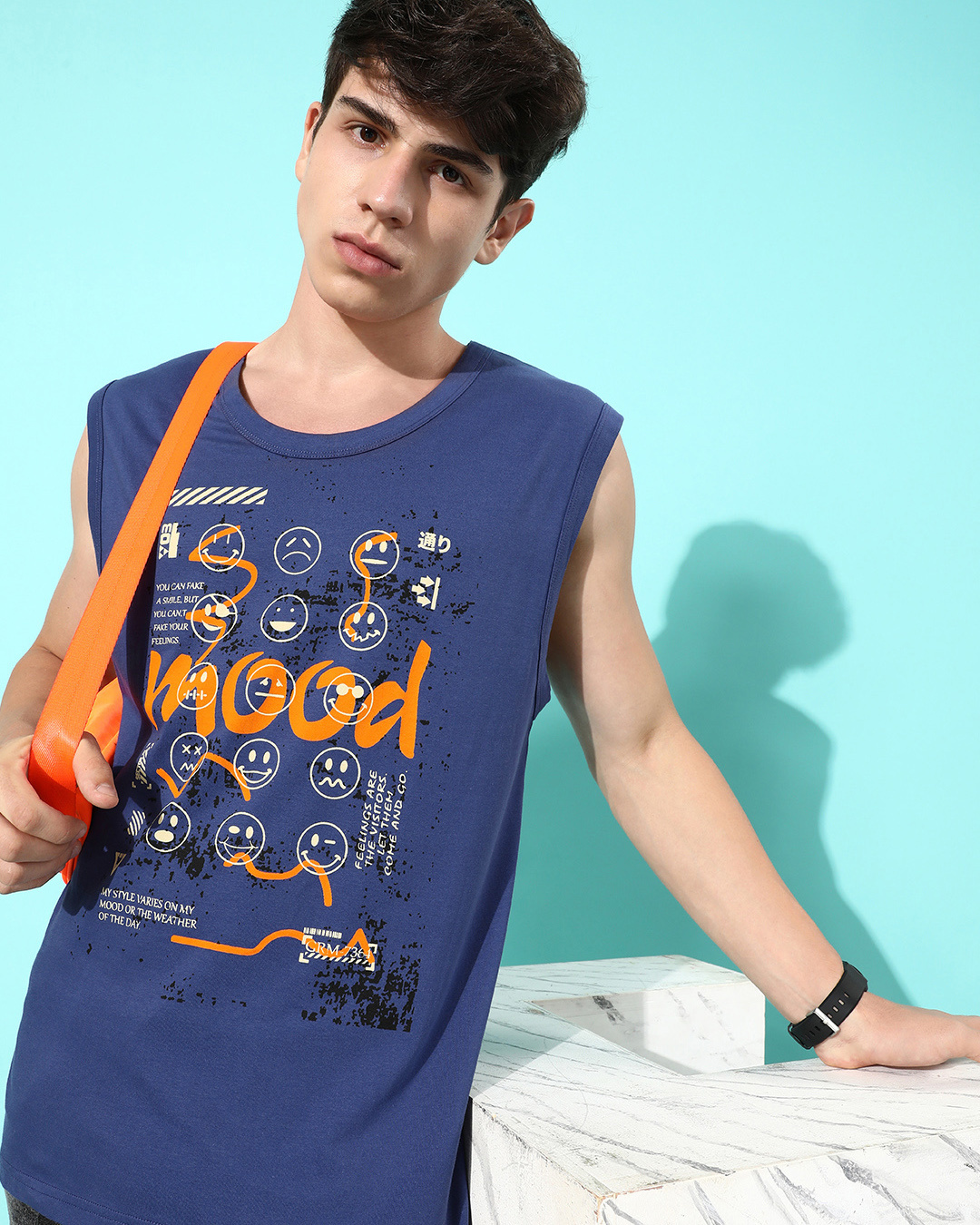 Buy Men's Blue Graphic Printed Oversized Vest Online at Bewakoof