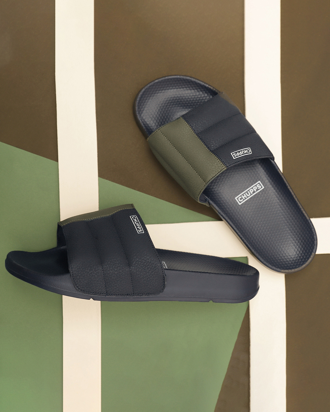 Buy Men's Blue & Green Color Block Sliders Online in India at Bewakoof