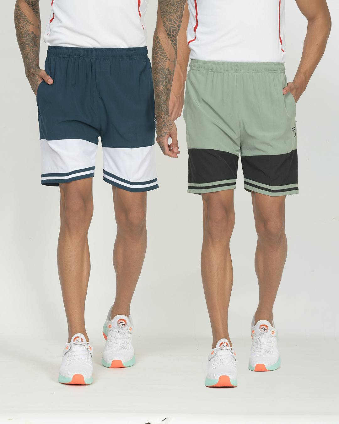 Buy Pack of 2 Men's Blue & Green Color Block Shorts Online at Bewakoof