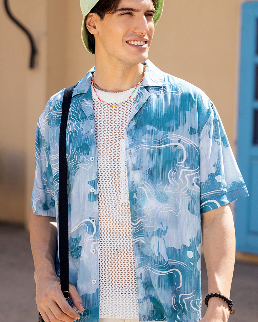 Buy Men's Blue & Grey All Over Printed Oversized Shirt Online at Bewakoof