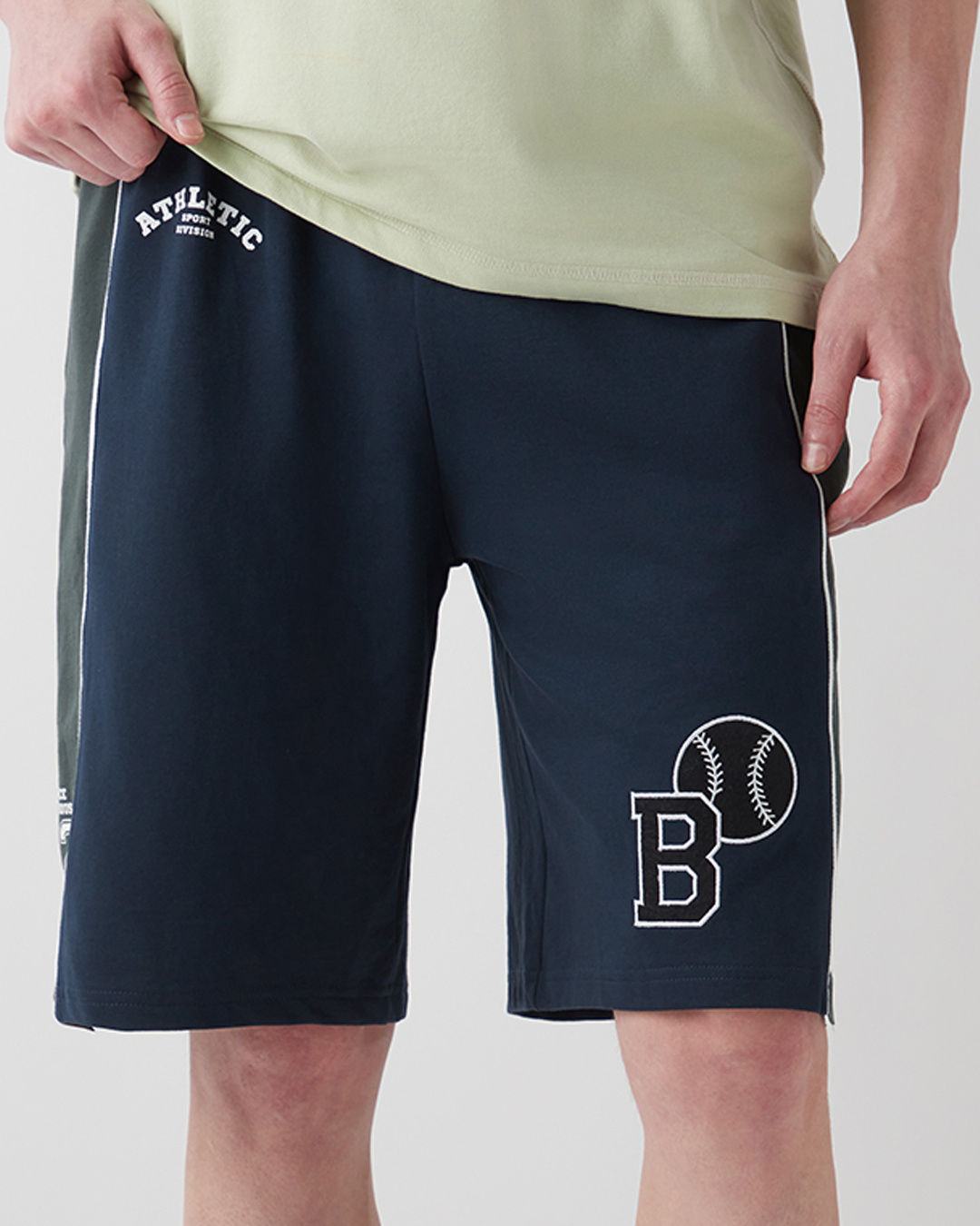 Buy Men's Blue & Grey Athletic Color Block Oversized Varsity Shorts ...