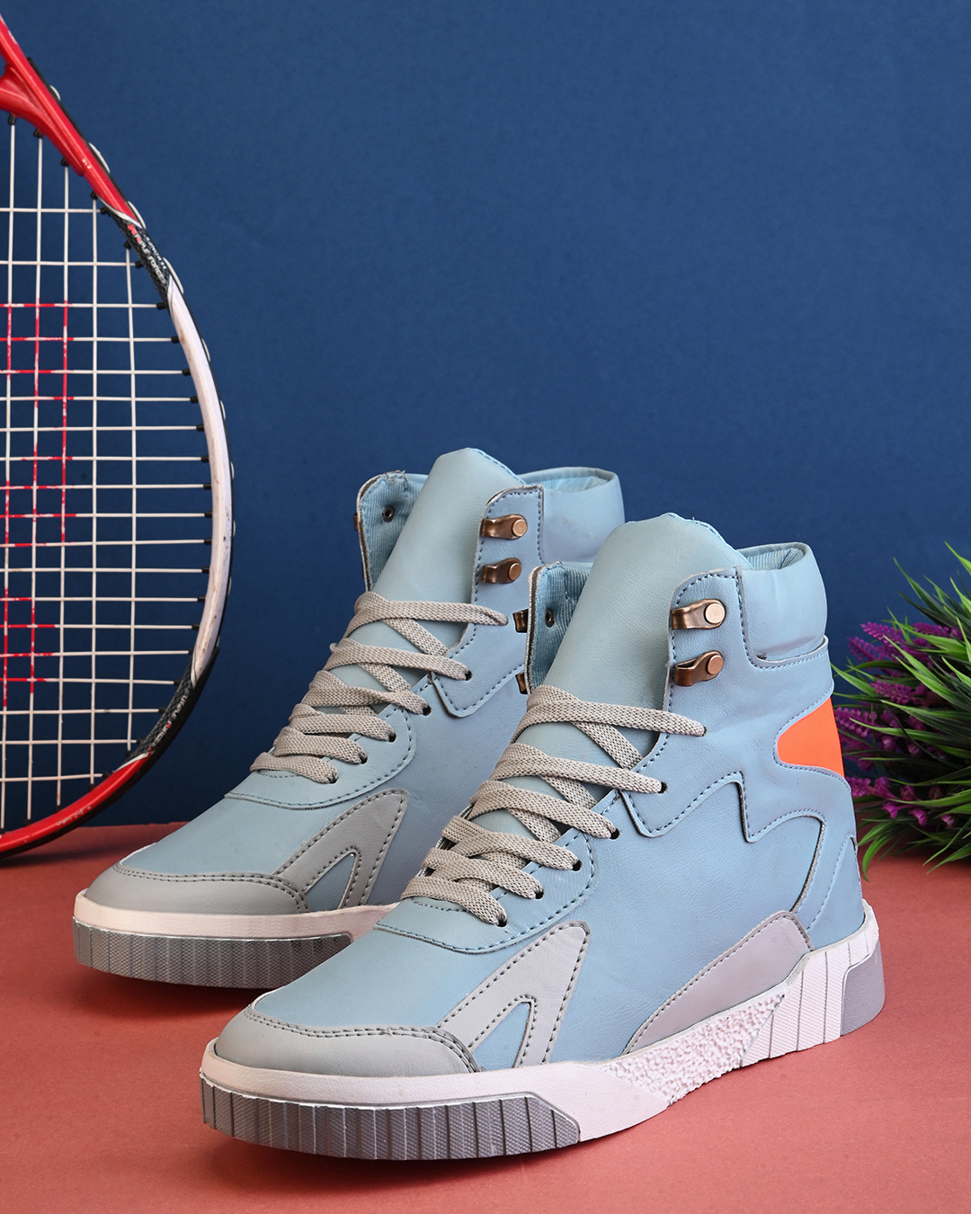 Buy Men's Blue & Grey Color Block High-Top Sneakers Online in India at ...