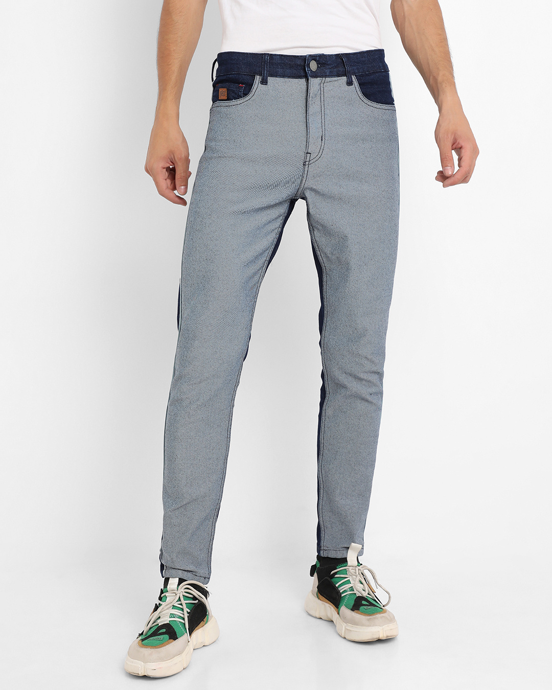Buy Men's Blue & Grey Color Block Jeans Online at Bewakoof