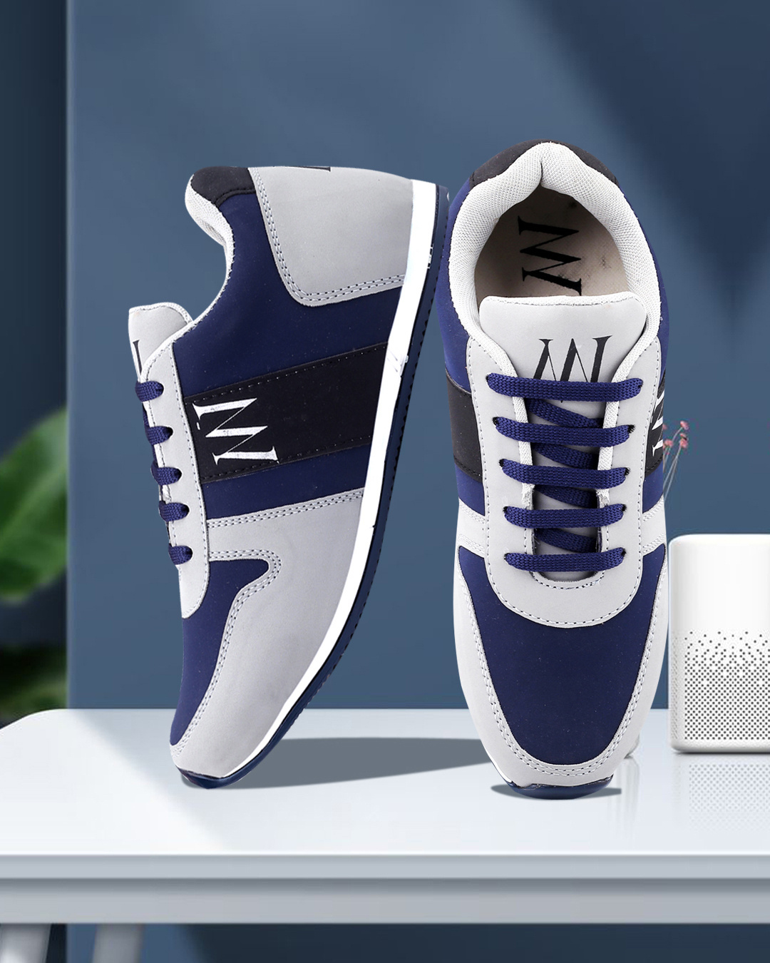 Buy Men's Blue & Grey Color Block Sneakers Online in India at Bewakoof