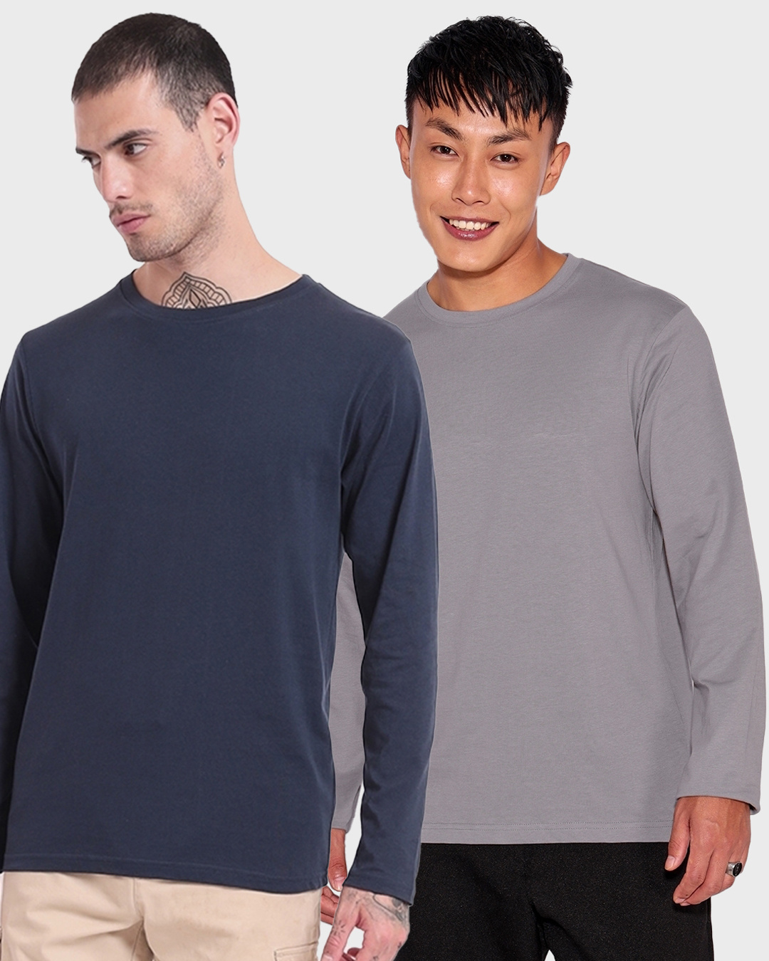 Buy Pack of 2 Men's Navy Blue & Grey T-shirt Online at Bewakoof