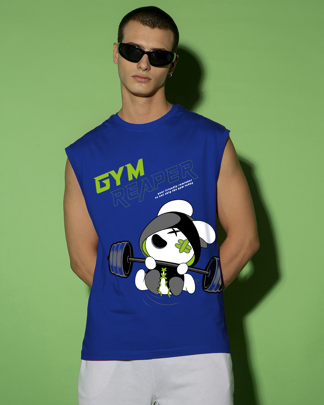 Buy Men's Blue Gym Reaper Graphic Printed Oversized Vest Online at Bewakoof