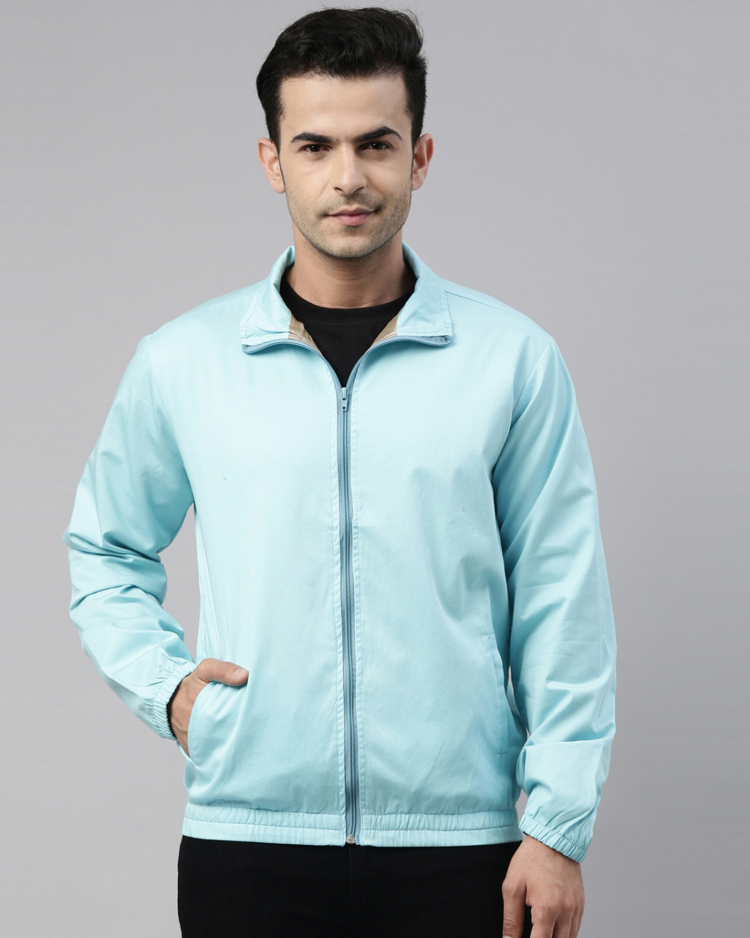 Buy Men's Blue High Neck Slim Fit Jacket Online at Bewakoof