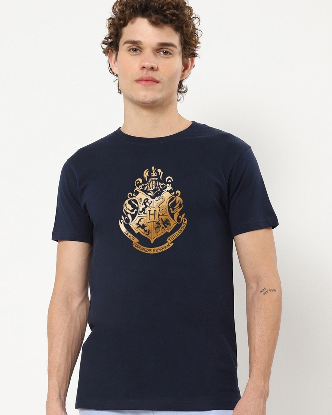 Buy Men's Blue Hogwarts Crest Graphic Printed T-shirt Online at Bewakoof