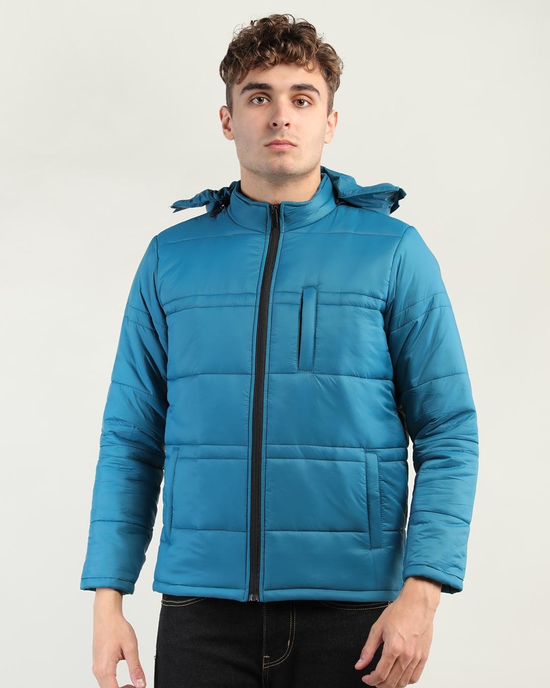 Buy Men's Blue Hooded Puffer Jacket Online at Bewakoof