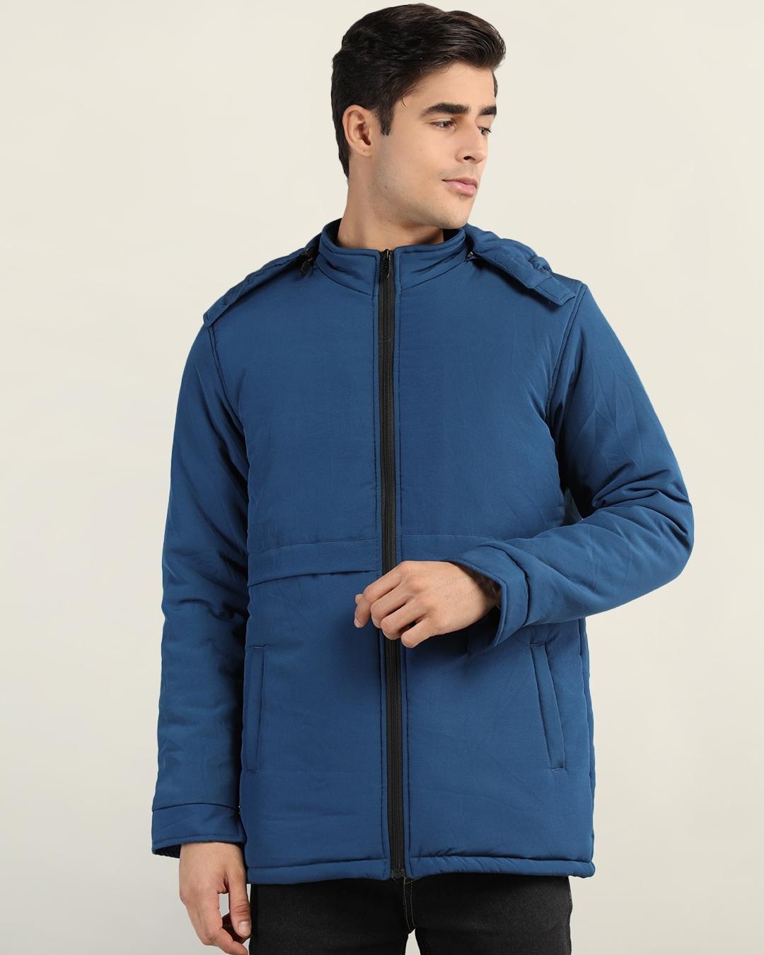 Buy Men's Blue Hooded Puffer Jacket Online at Bewakoof
