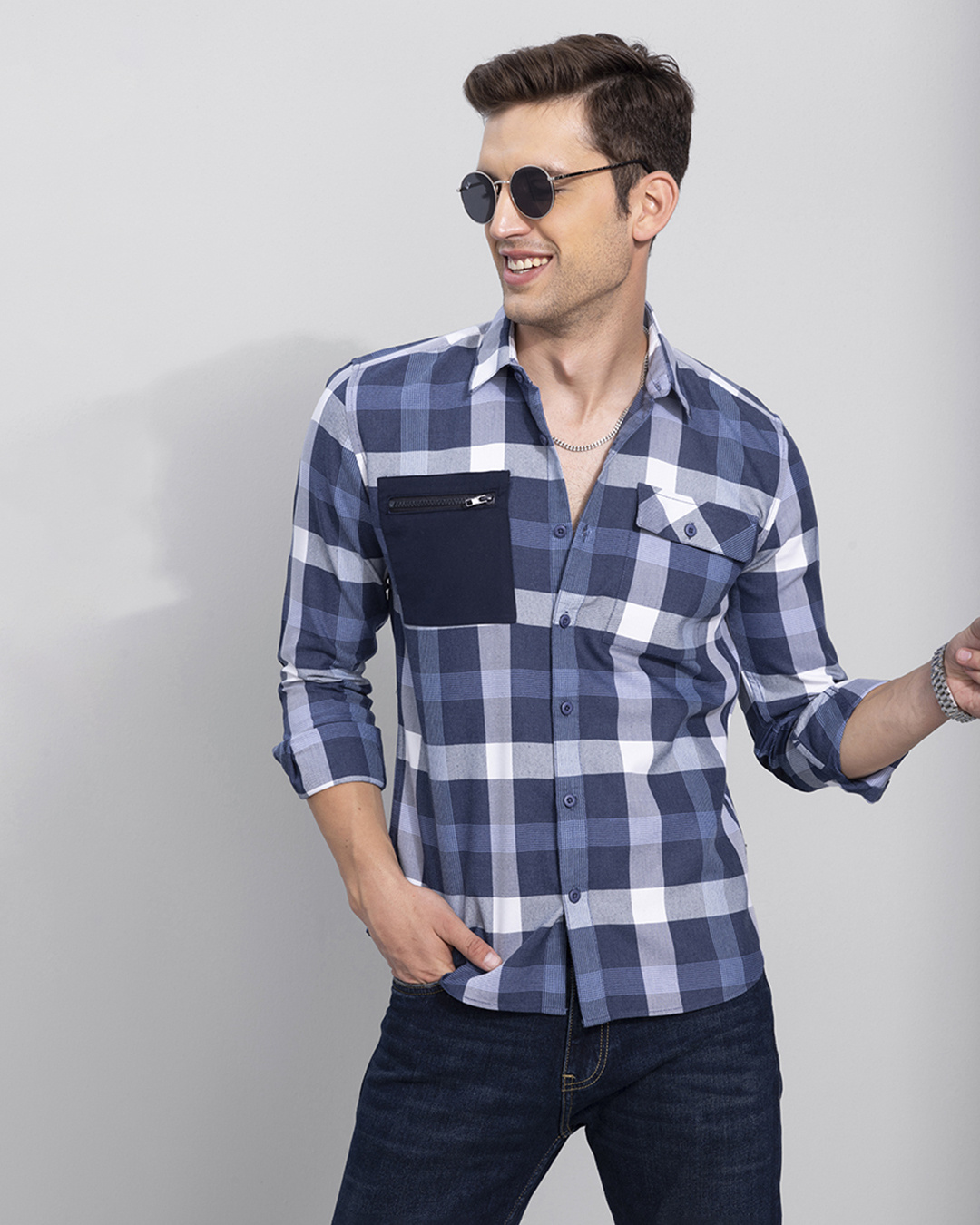 Buy Men's Blue Hype Checked Slim Fit Shirt Online at Bewakoof
