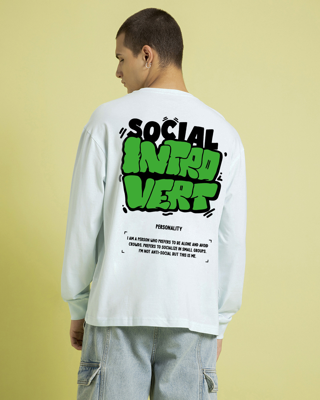 Buy Men's Blue Introvert Typography Oversized T-shirt Online at Bewakoof