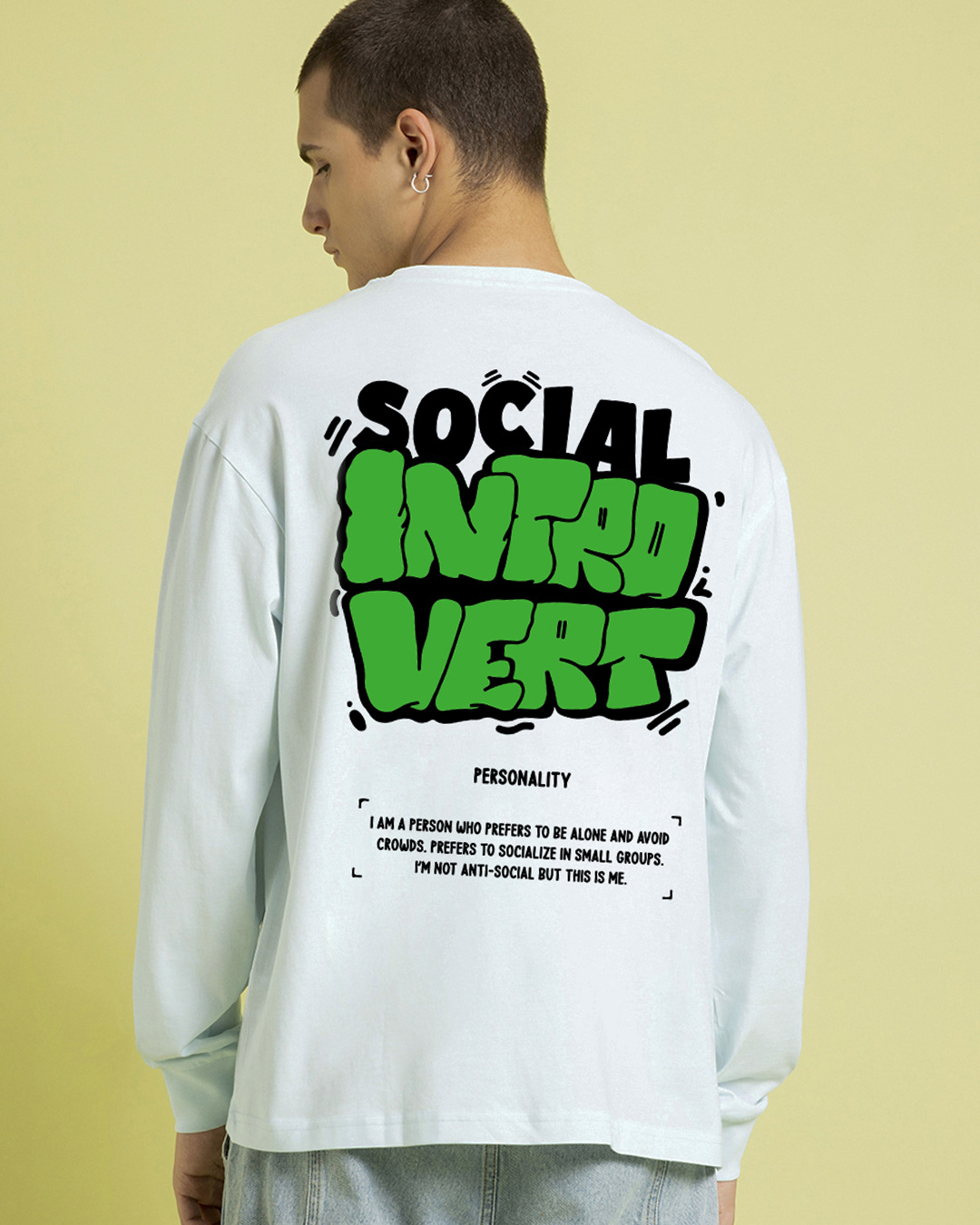 Buy Men's Blue Introvert Typography Oversized T-shirt Online at Bewakoof