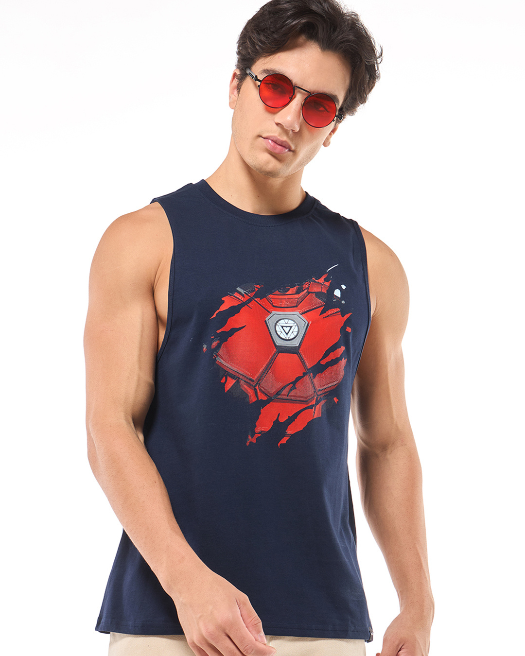 Buy Men's Blue Iron Man Of War Graphic Printed Oversized Vest Online at ...
