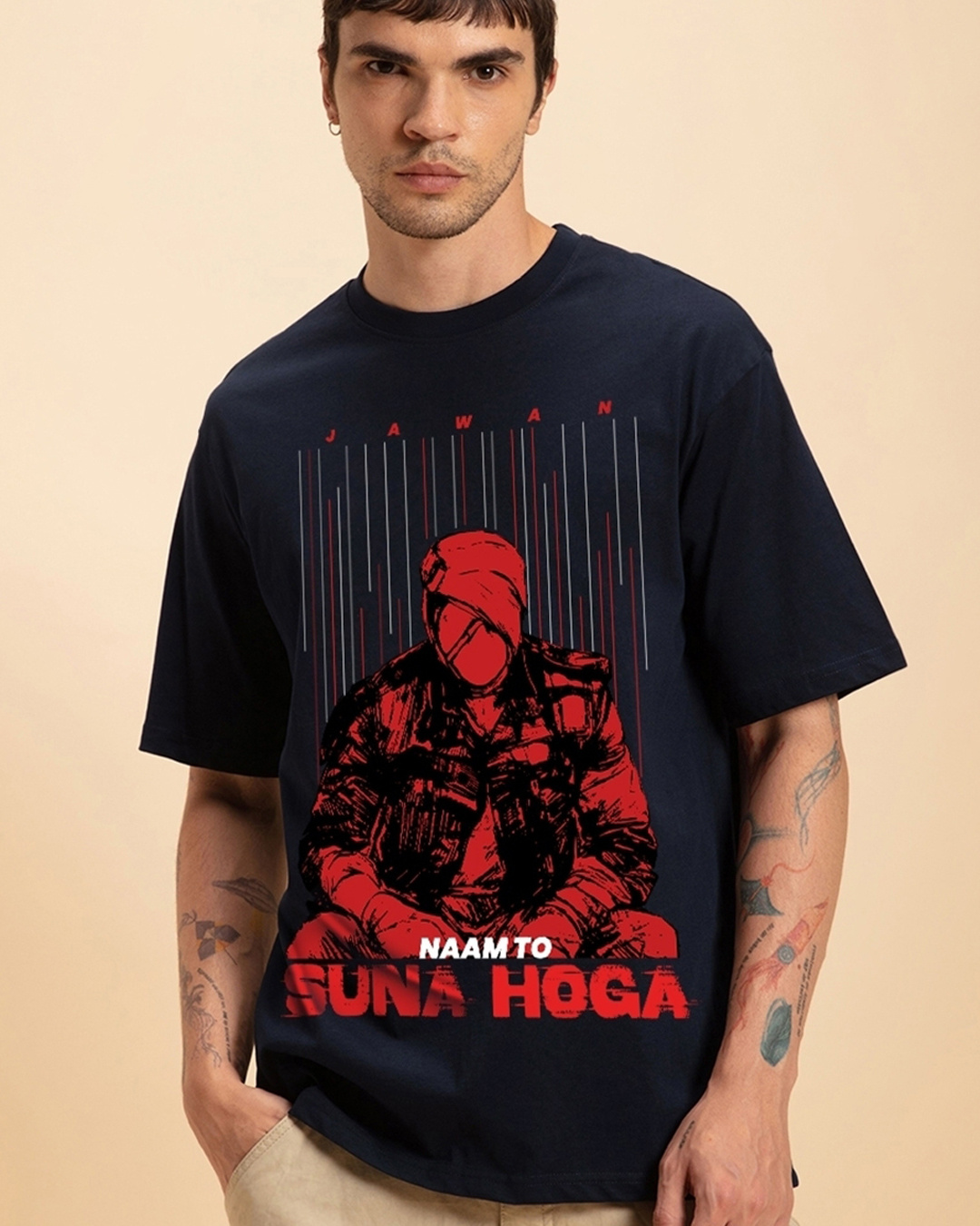 Buy Men's Blue Jawan Naam To Sunna Hoga Graphic Printed Oversized T ...