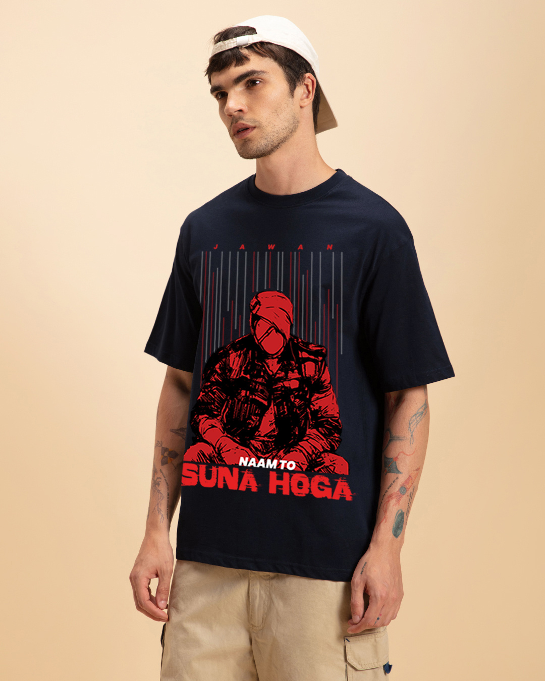 Buy Men's Blue Jawan Naam To Sunna Hoga Graphic Printed Oversized T ...