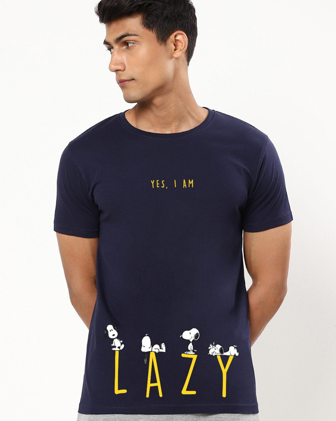 Buy Men's Blue Lazy Snoopy Typography T-shirt Online at Bewakoof